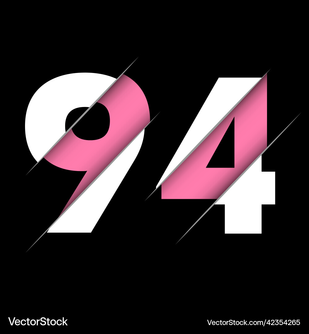 94 9 4 number logo design with a creative cut Vector Image