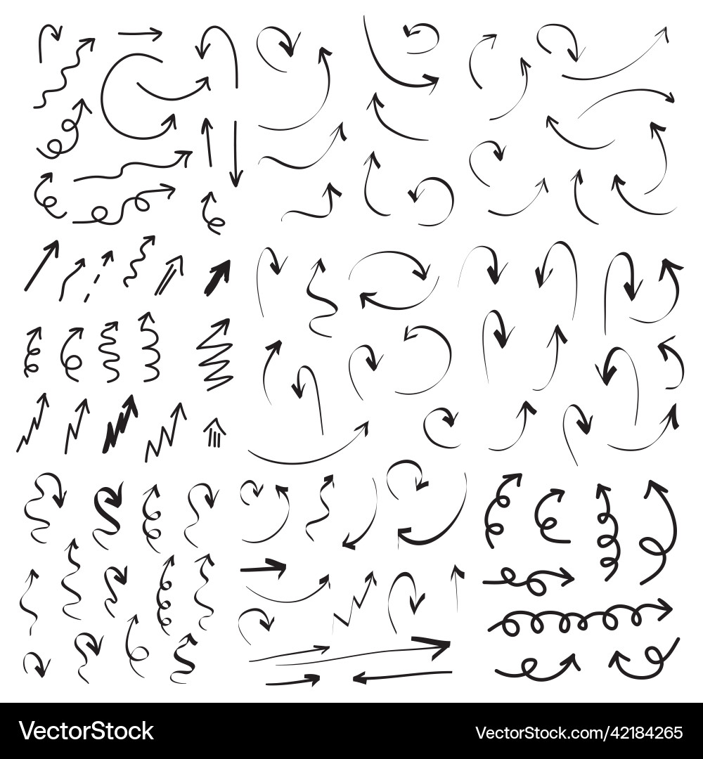 Arrows icons hand drawn editable set arrow Vector Image