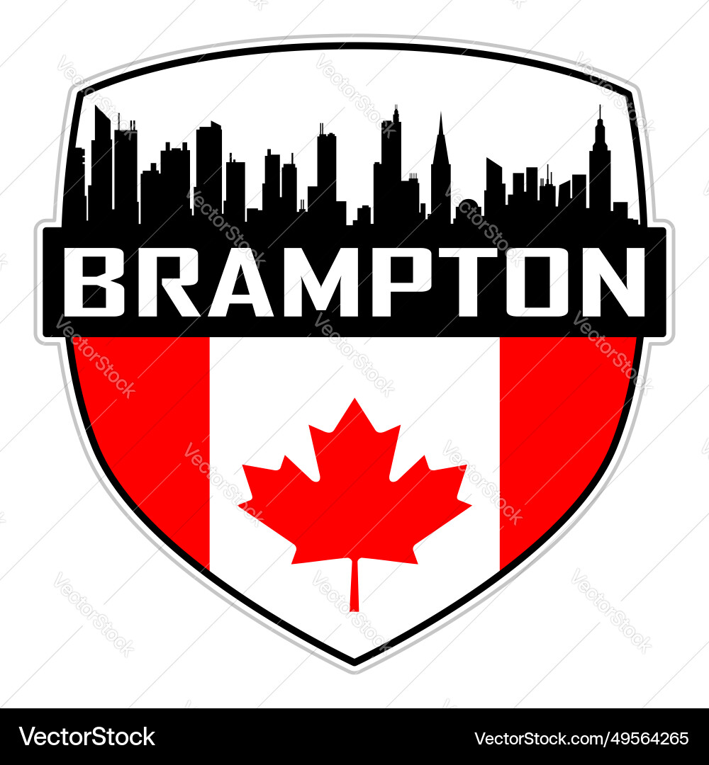 Brampton skyline silhouette canada flag travel Vector Image