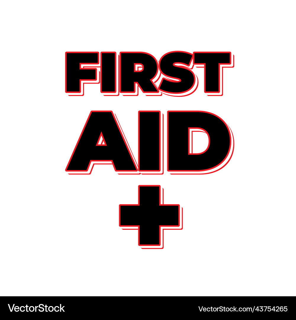 First aid lettering with sign isolated with white Vector Image