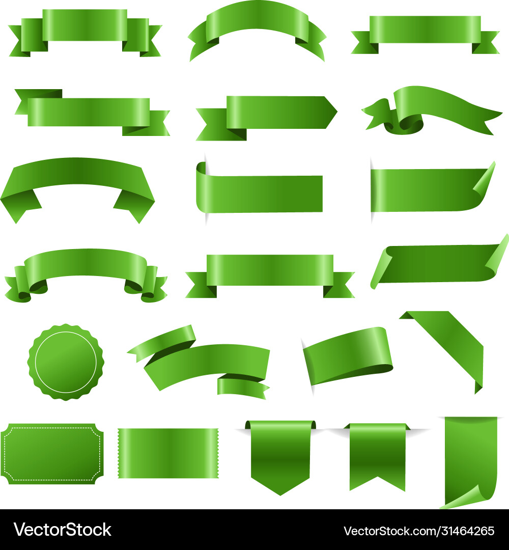 Green labels and ribbon set white background Vector Image