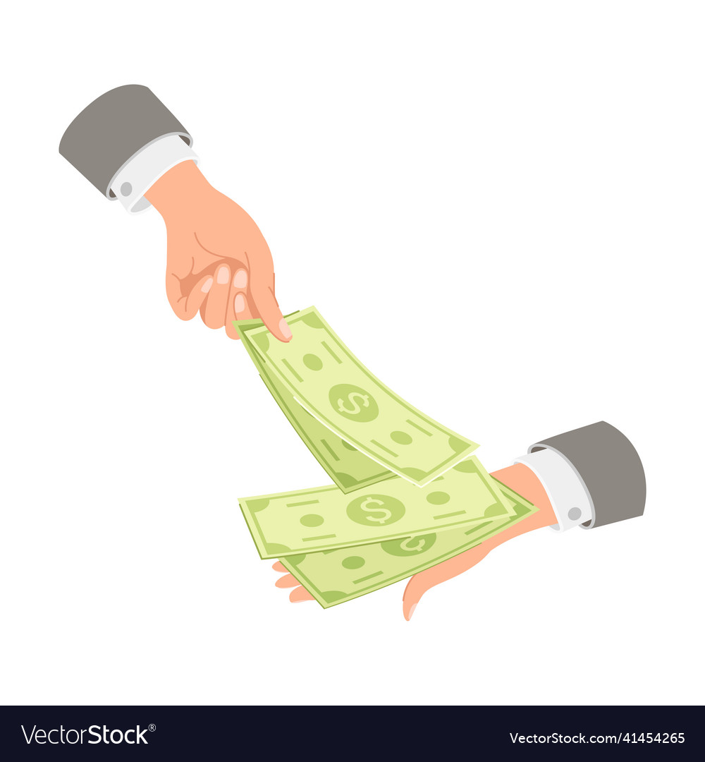 Hand giving green dollar banknote or paper money Vector Image