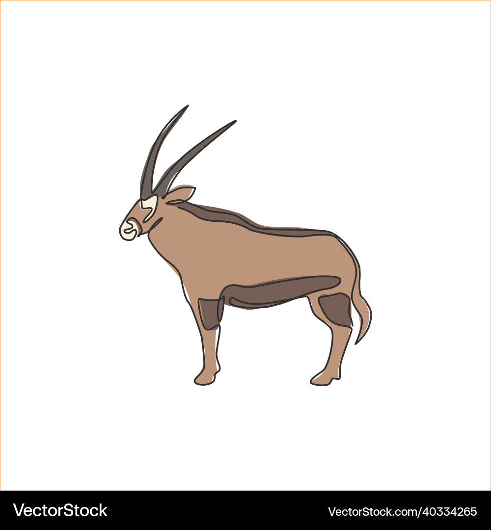 One continuous line drawing of stout oryx Vector Image