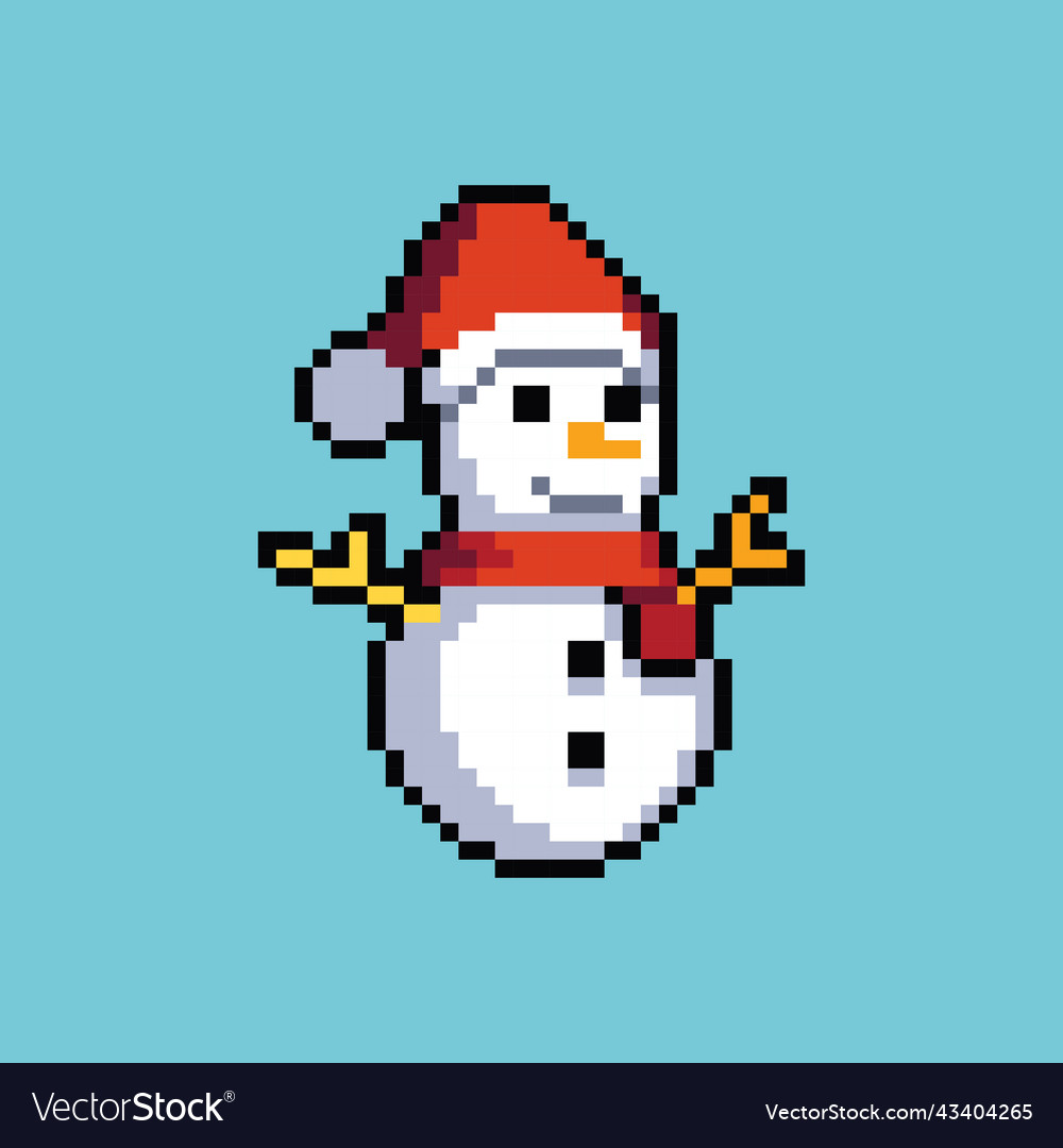 Pixel art snowman cartoon for game Royalty Free Vector Image