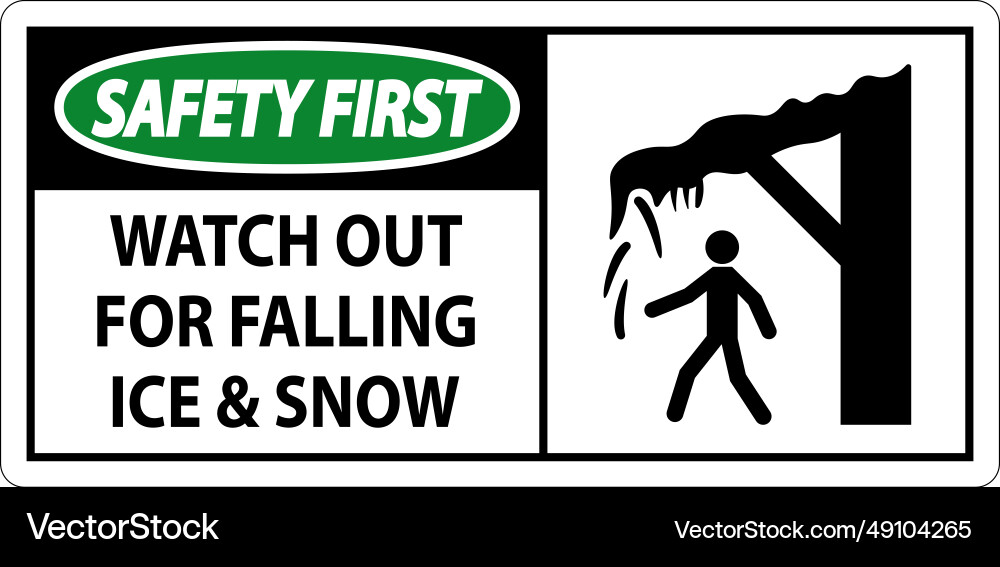 Safety first sign watch out for falling ice Vector Image