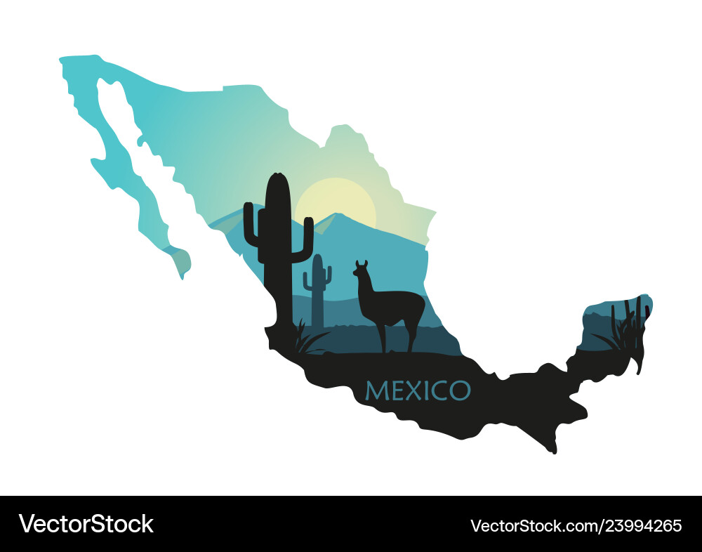 Stylized landscape mexico with a llama and Vector Image