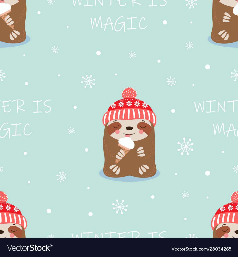 Winter pattern with sloth Royalty Free Vector Image