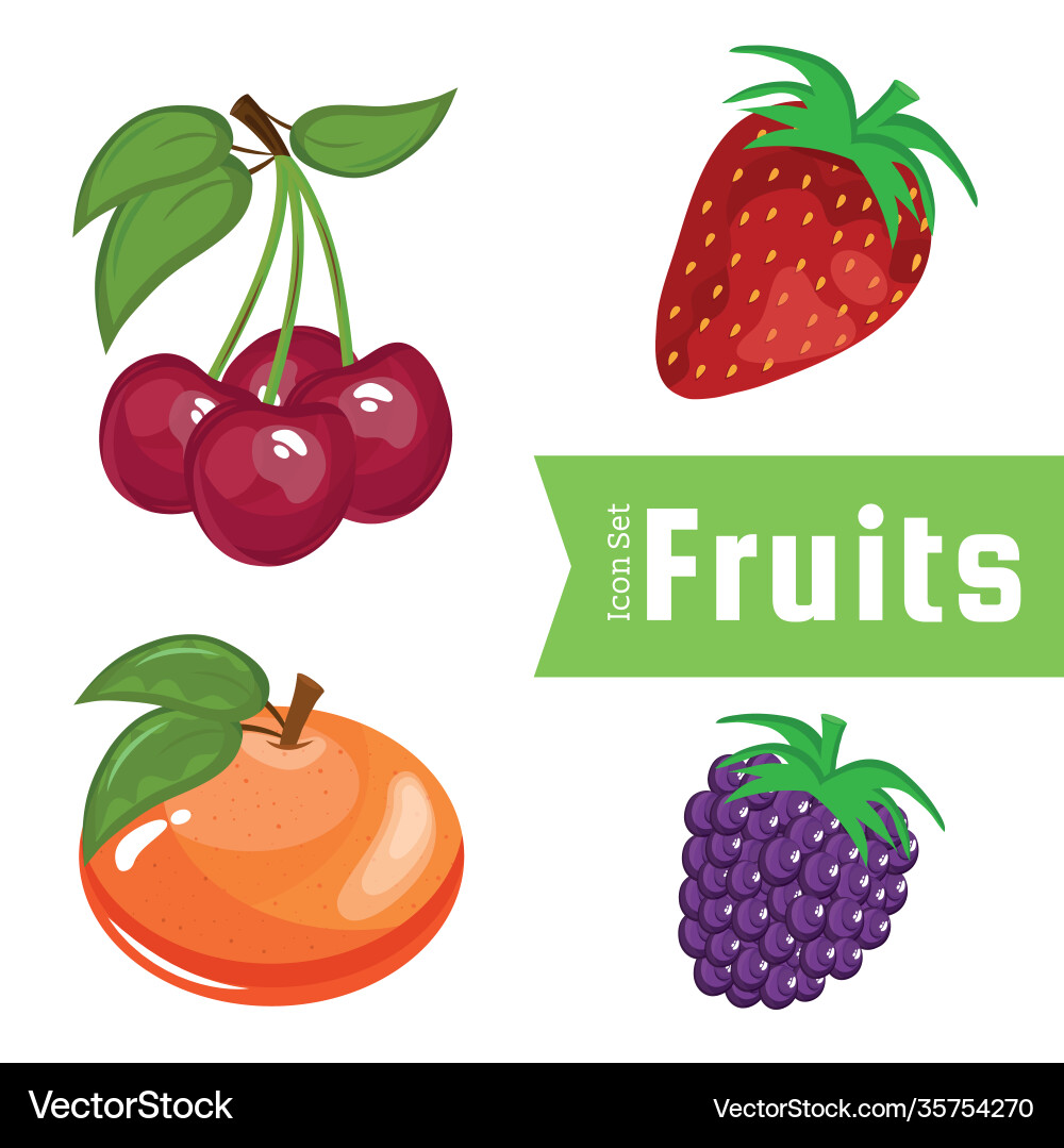 Bundle four fresh fruits set icons Royalty Free Vector Image