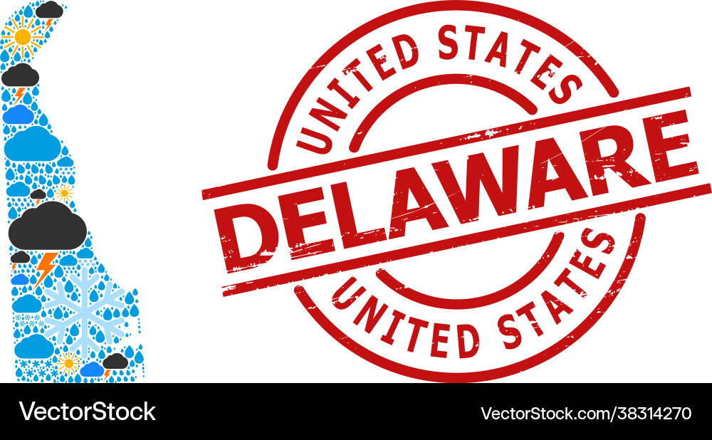 Climate mosaic map delaware state and grunge Vector Image