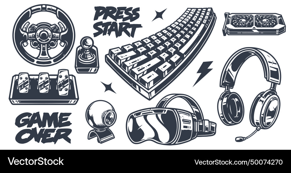 Cyber gaming monochrome set label Royalty Free Vector Image