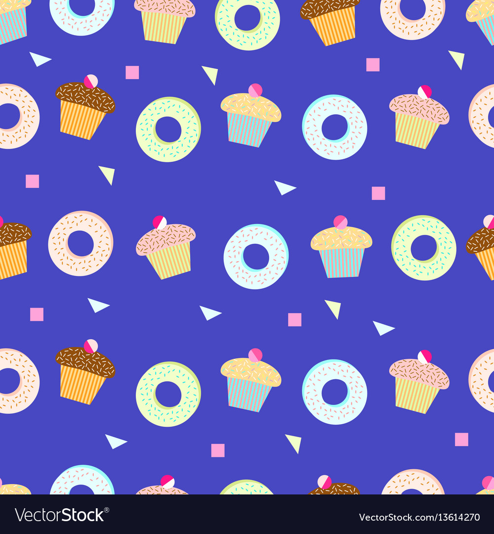 Delicious cupcakes and donut seamless pattern Vector Image