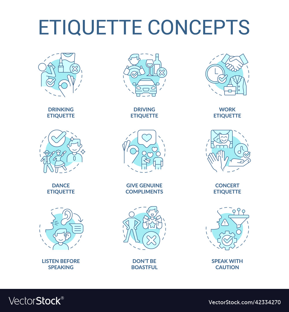 Etiquette turquoise concept icons set Royalty Free Vector