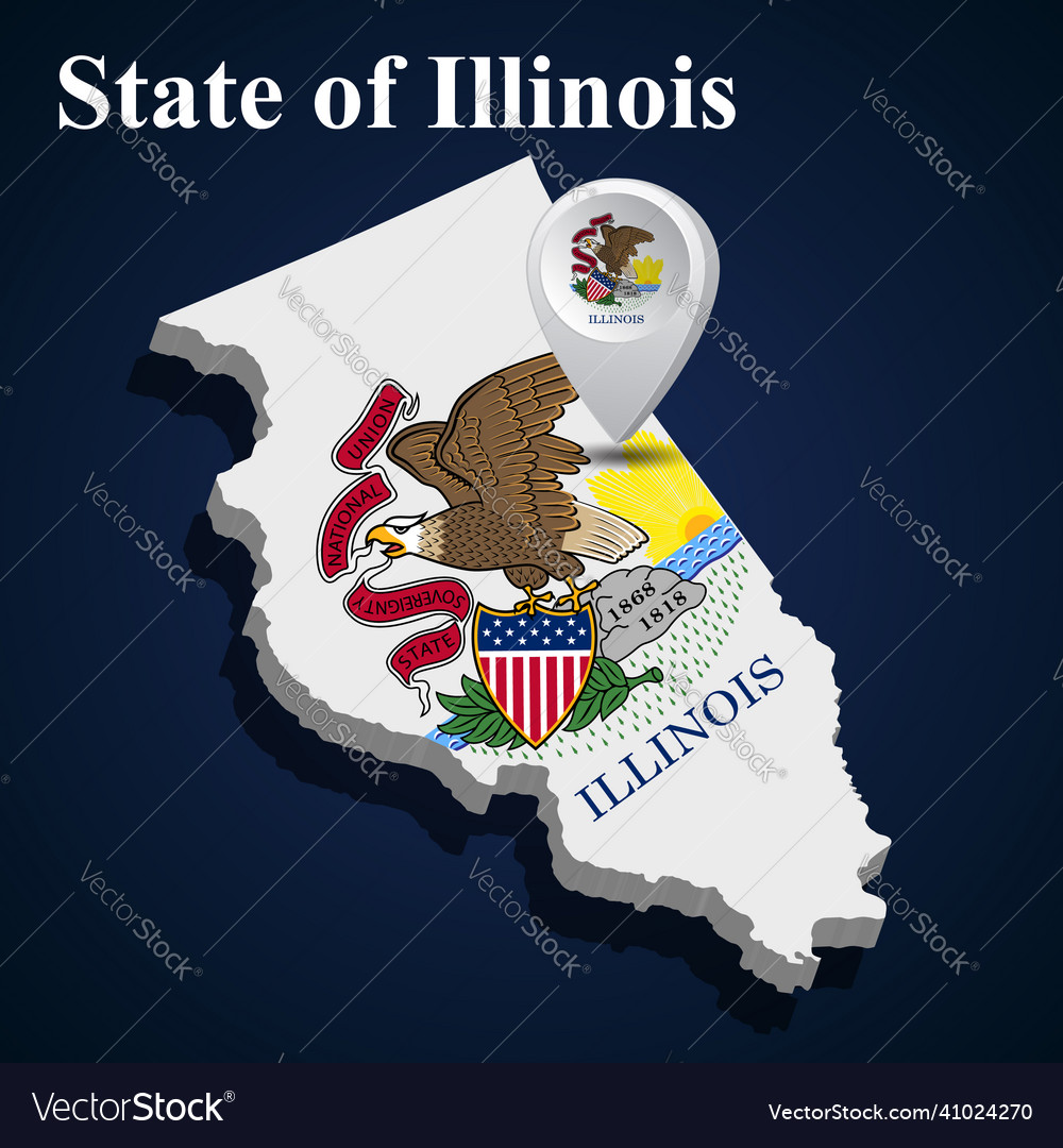 Flag of state illinois usa on map dark Royalty Free Vector