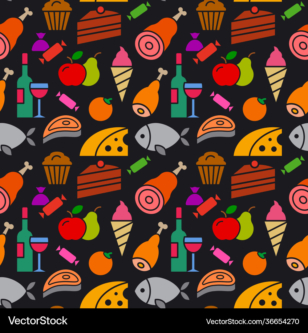 Food and grocery seamless pattern Royalty Free Vector Image