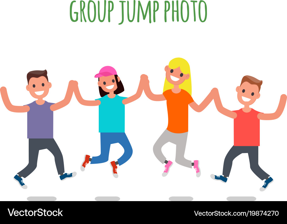 Group jump photo flat design characters Royalty Free Vector