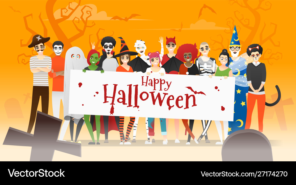 Group teens in halloween costume concept Vector Image