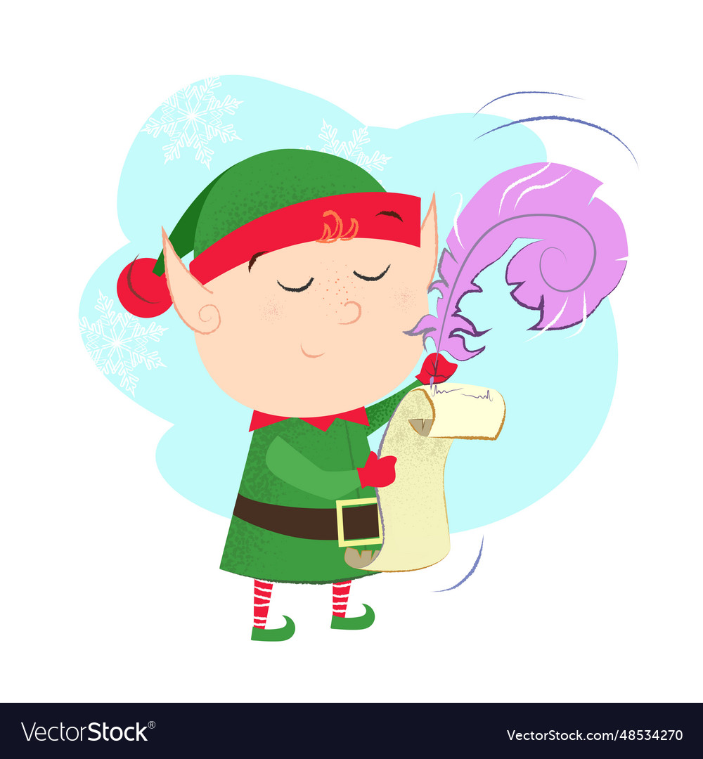 Happy christmas elf writing letter to santa Vector Image