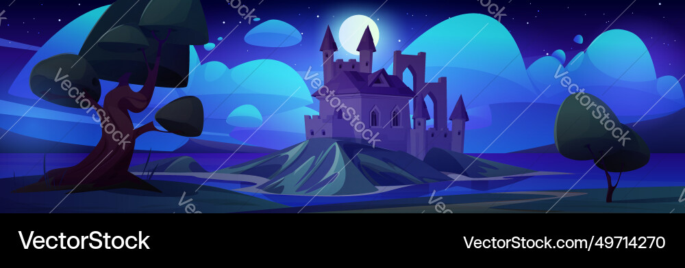 Night medieval castle on lake Royalty Free Vector Image