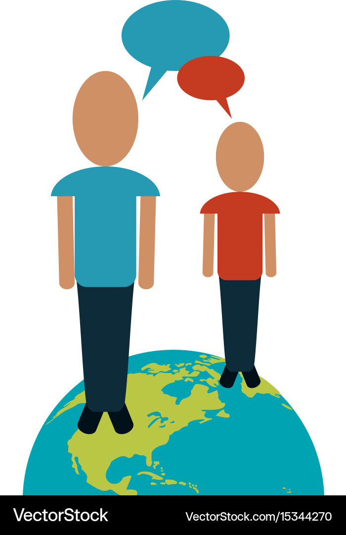 Two people standing on earth global communications