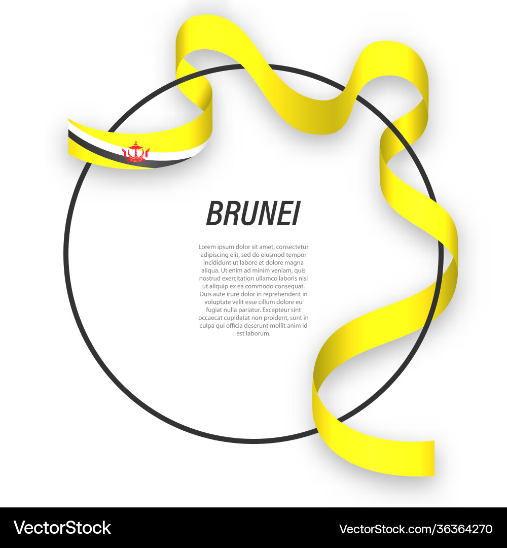Waving ribbon flag brunei on circle frame Vector Image