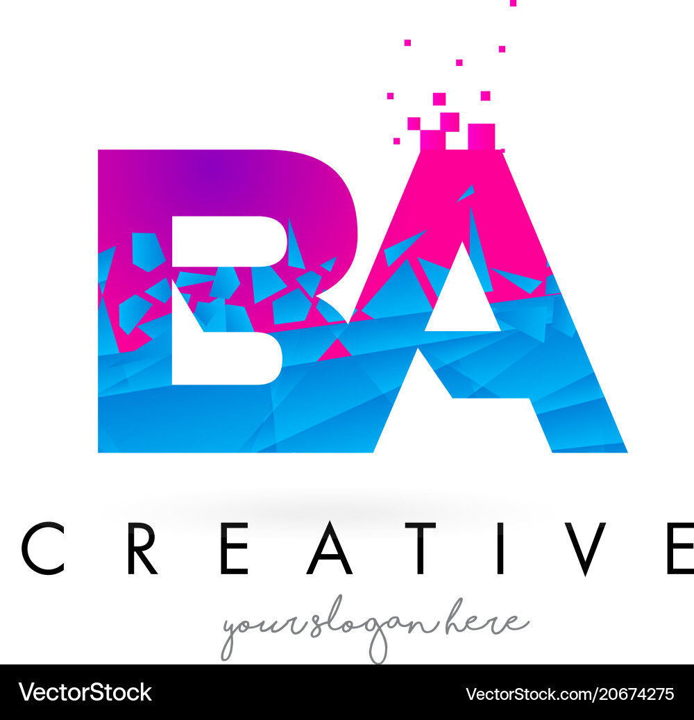 Ba b a letter logo with shattered broken blue Vector Image