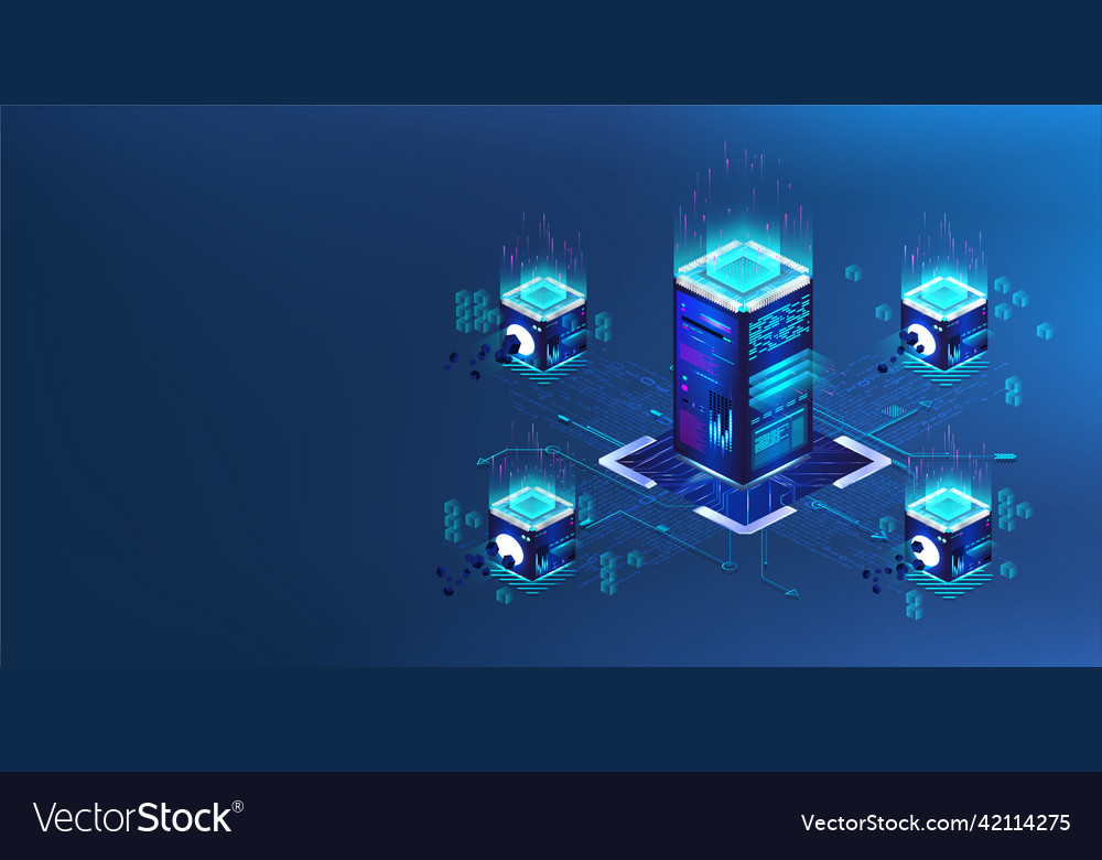 Big data center in processing server room cloud Vector Image