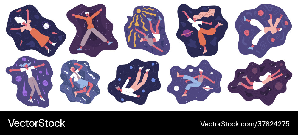 Characters flying in space people flying in outer Vector Image