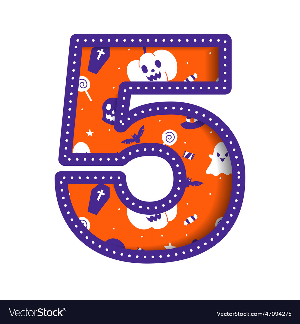 Cute happy halloween number 5 five numeral Vector Image Cute happy halloween number 5 five numeral Vector Image