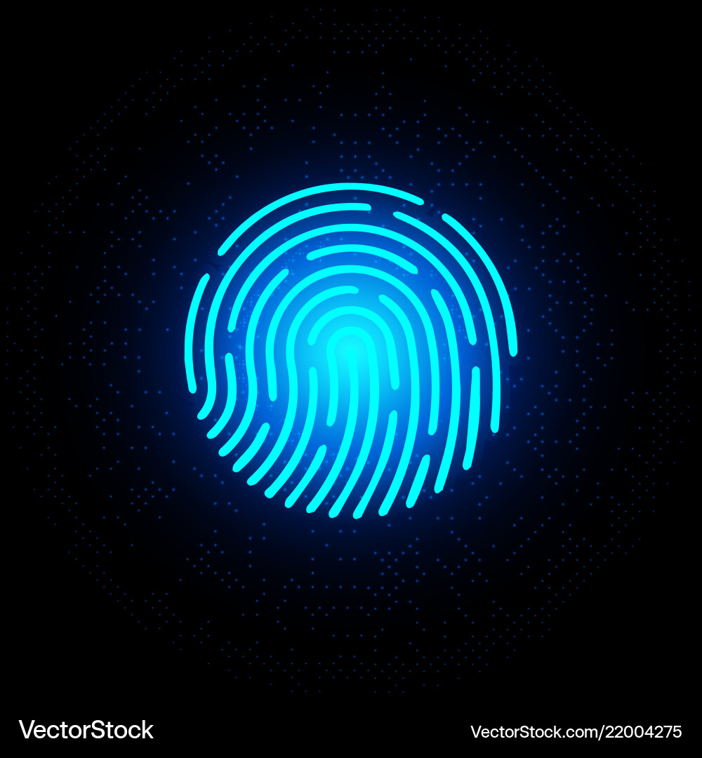 Finger print blue neon on dark background Vector Image