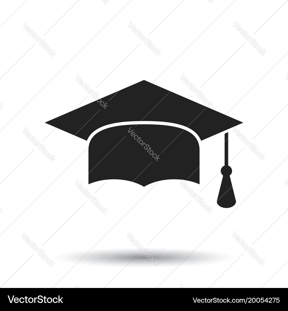 Graduation cap flat design icon finish education Vector Image