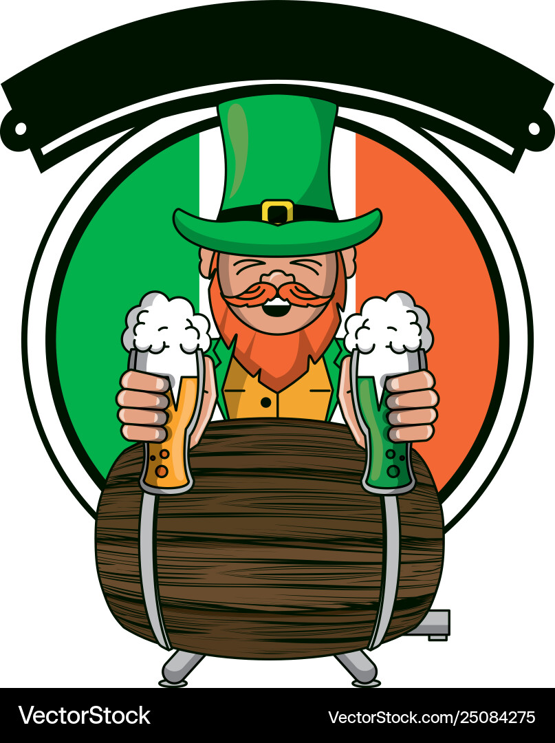 Irish elf with beer cups and barrel Royalty Free Vector