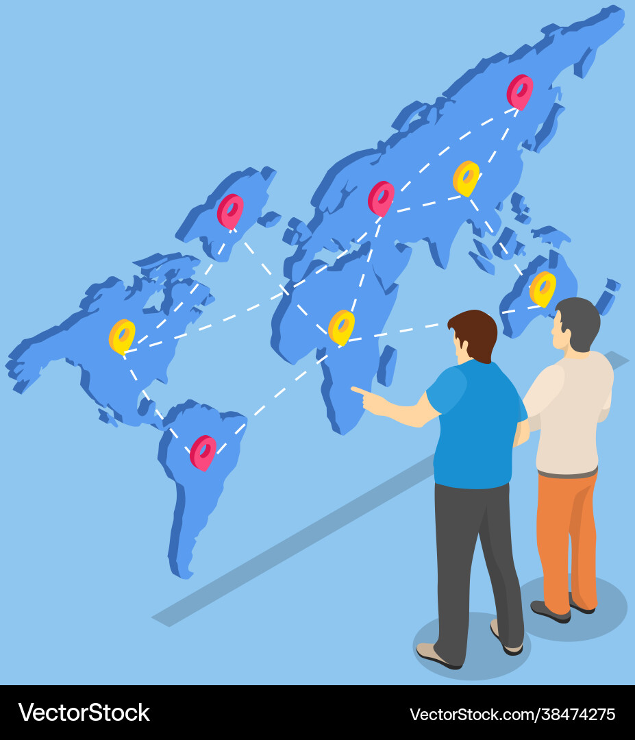 Men work together with world map for worldwide Vector Image