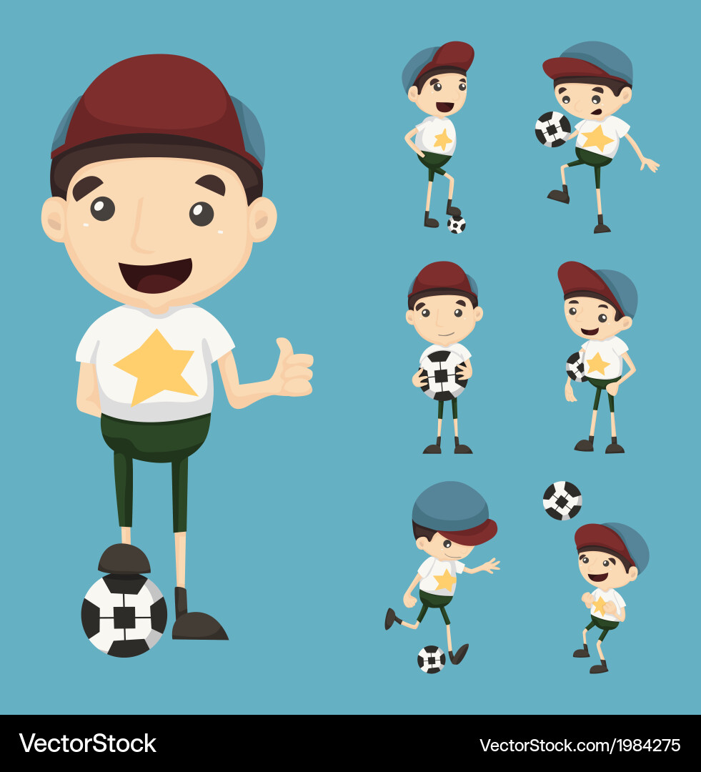 Set boy play football Royalty Free Vector Image