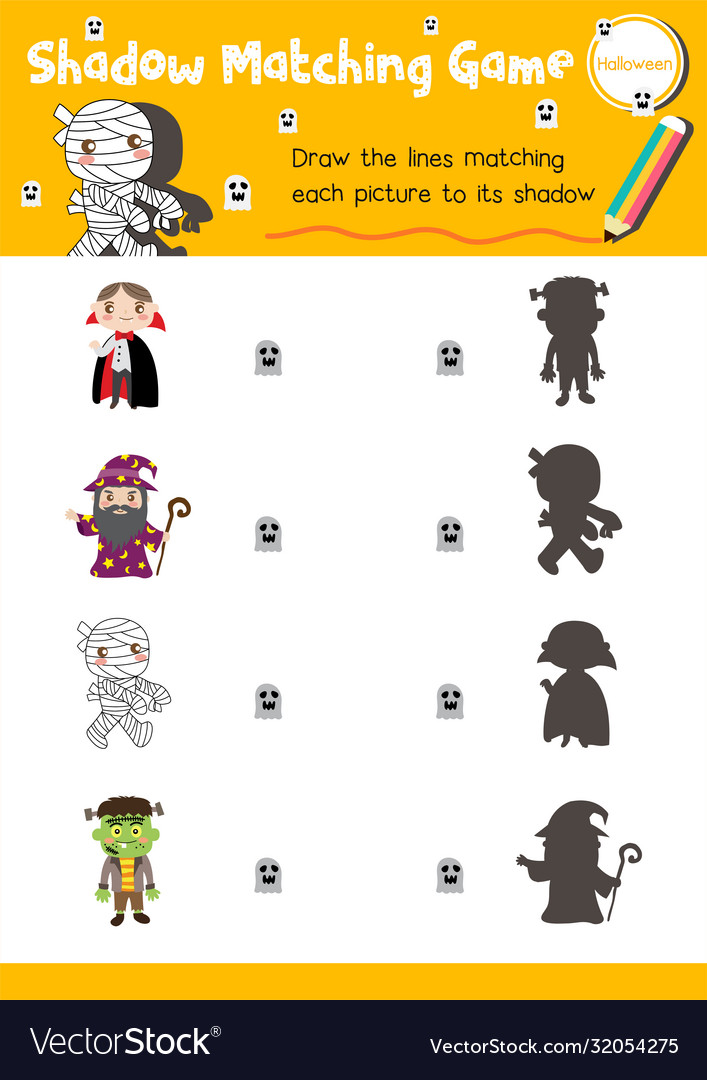 Shadow matching game halloween 2 Royalty Free Vector Image