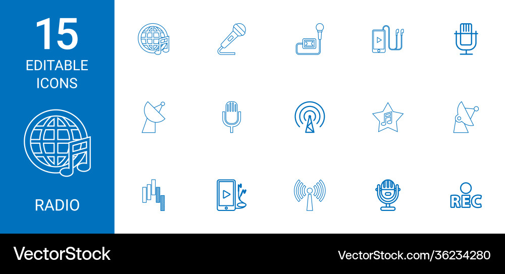 15 radio icons Royalty Free Vector Image - VectorStock