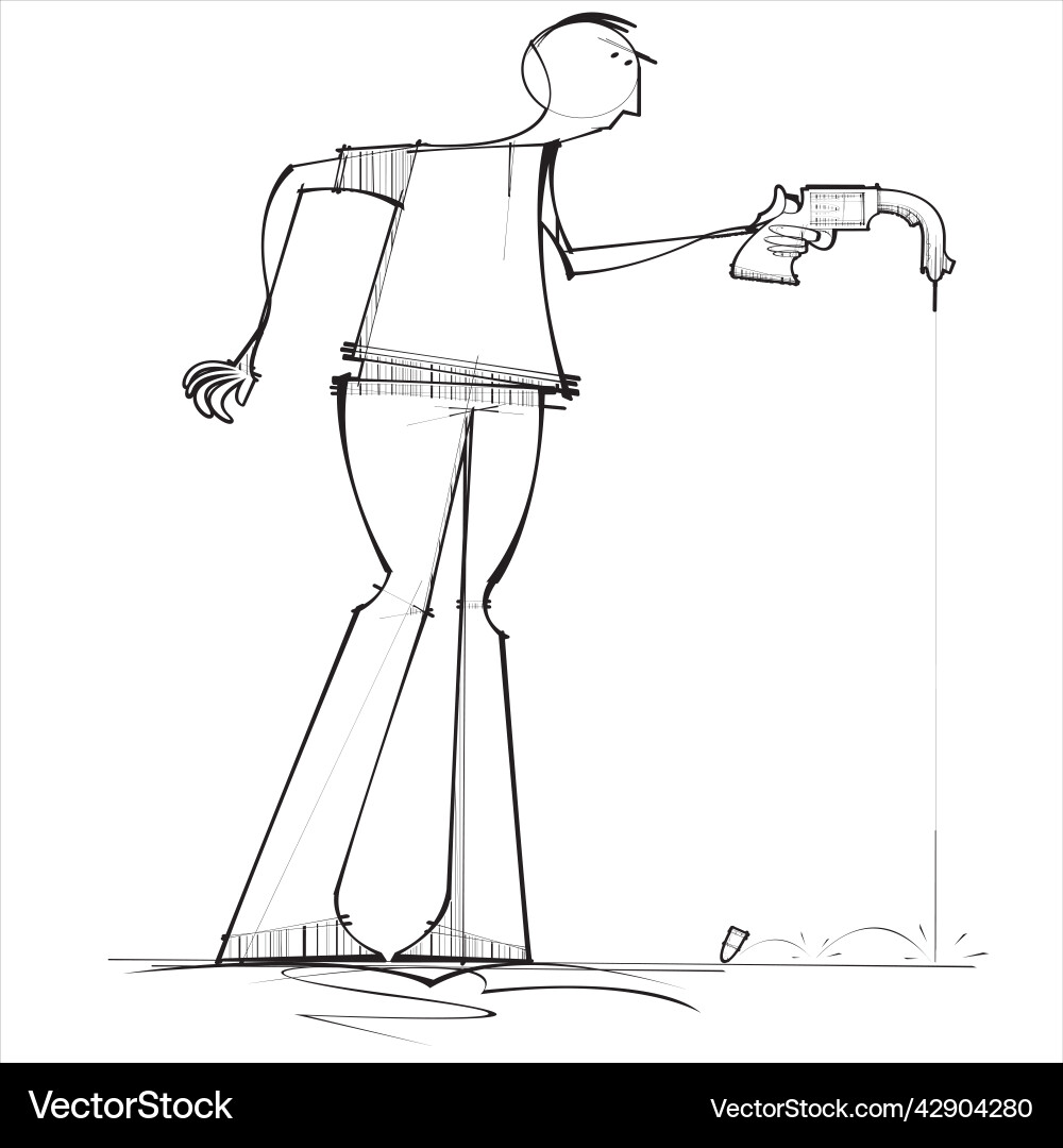 A man fires gun and it goes rather droopy Vector Image