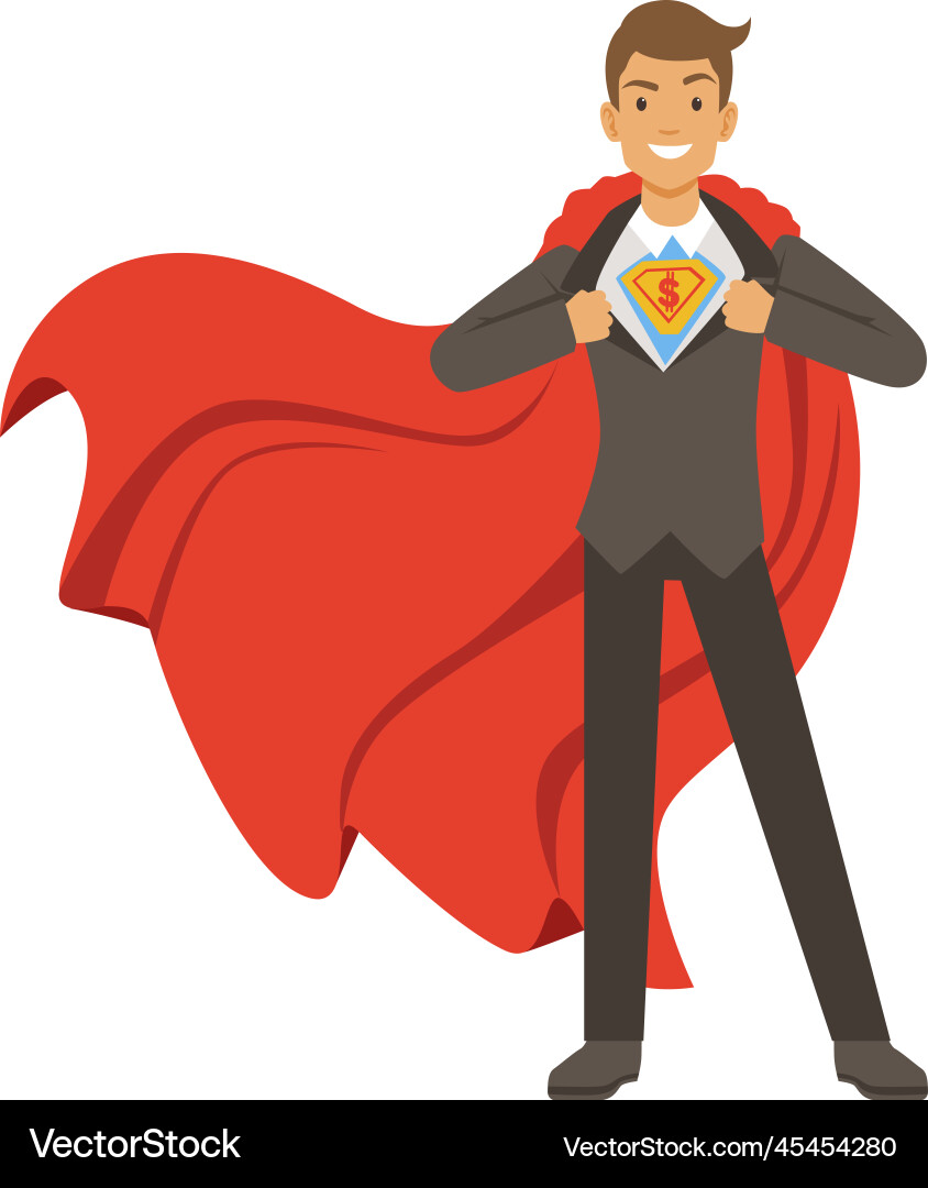 Businessman with super powers in red cape action Vector Image