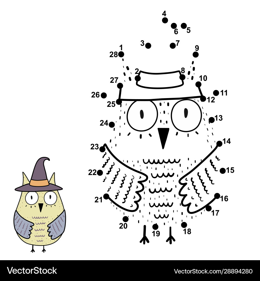 Connect numbers and draw a funny owl Royalty Free Vector