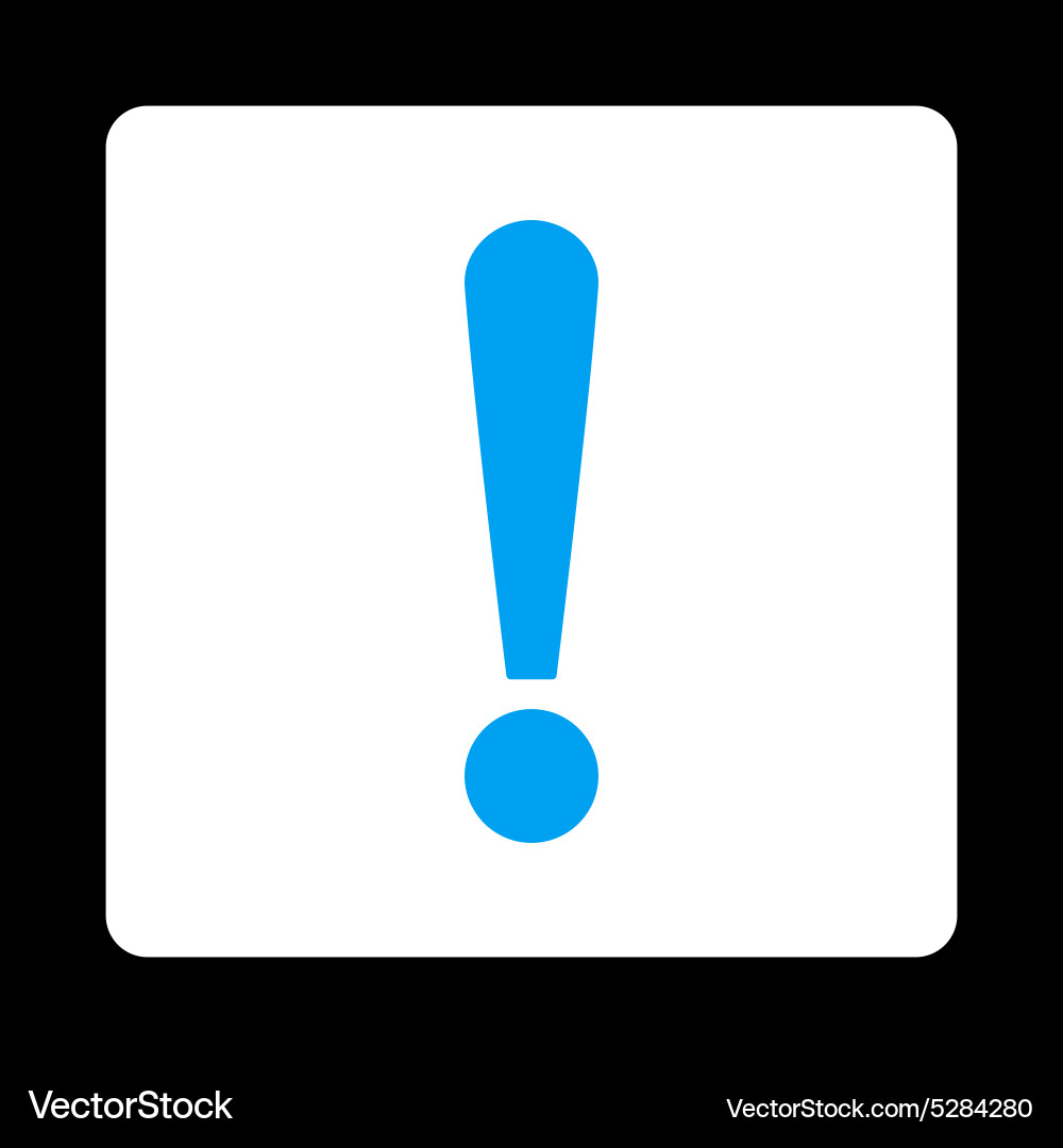 Exclamation sign flat blue and white colors Vector Image