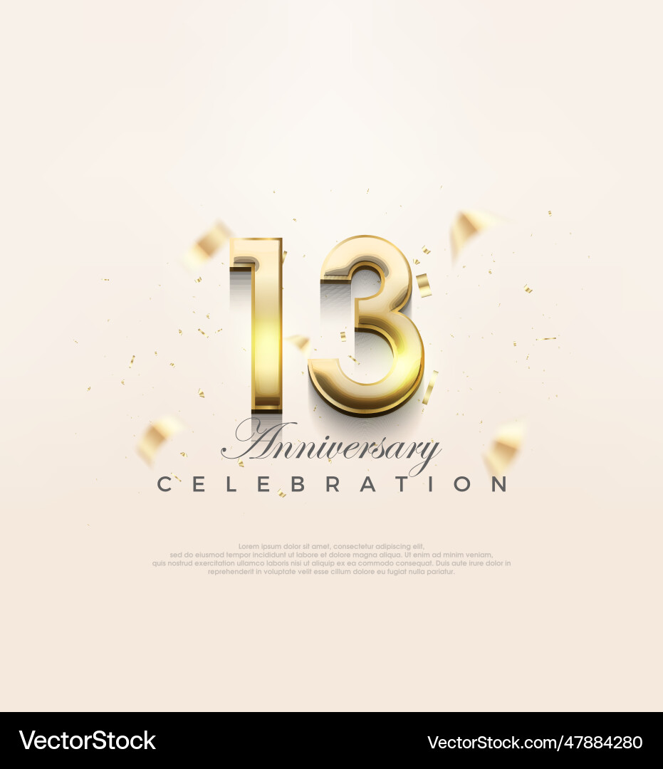 Modern gold 13th anniversary premium design Vector Image