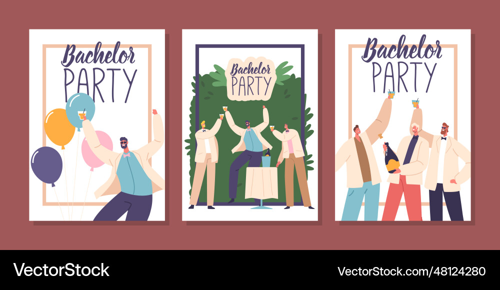 Vibrant bachelor party banners featuring fun and Vector Image
