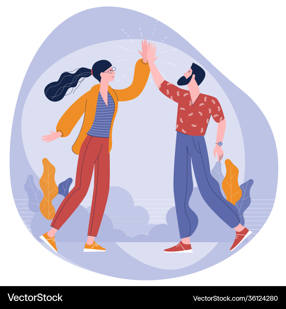 Young colleagues give five to each other Vector Image
