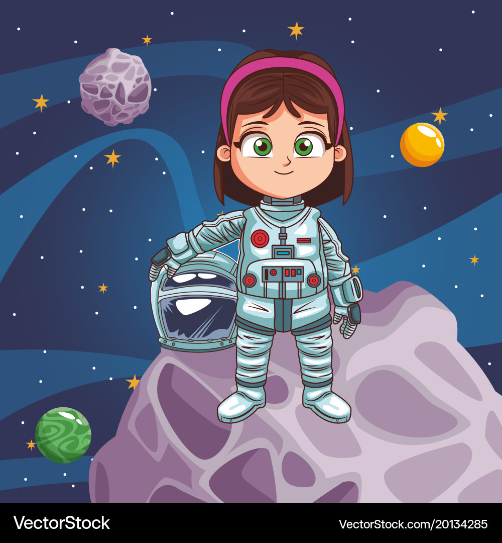 Astronaut girl in space Royalty Free Vector Image