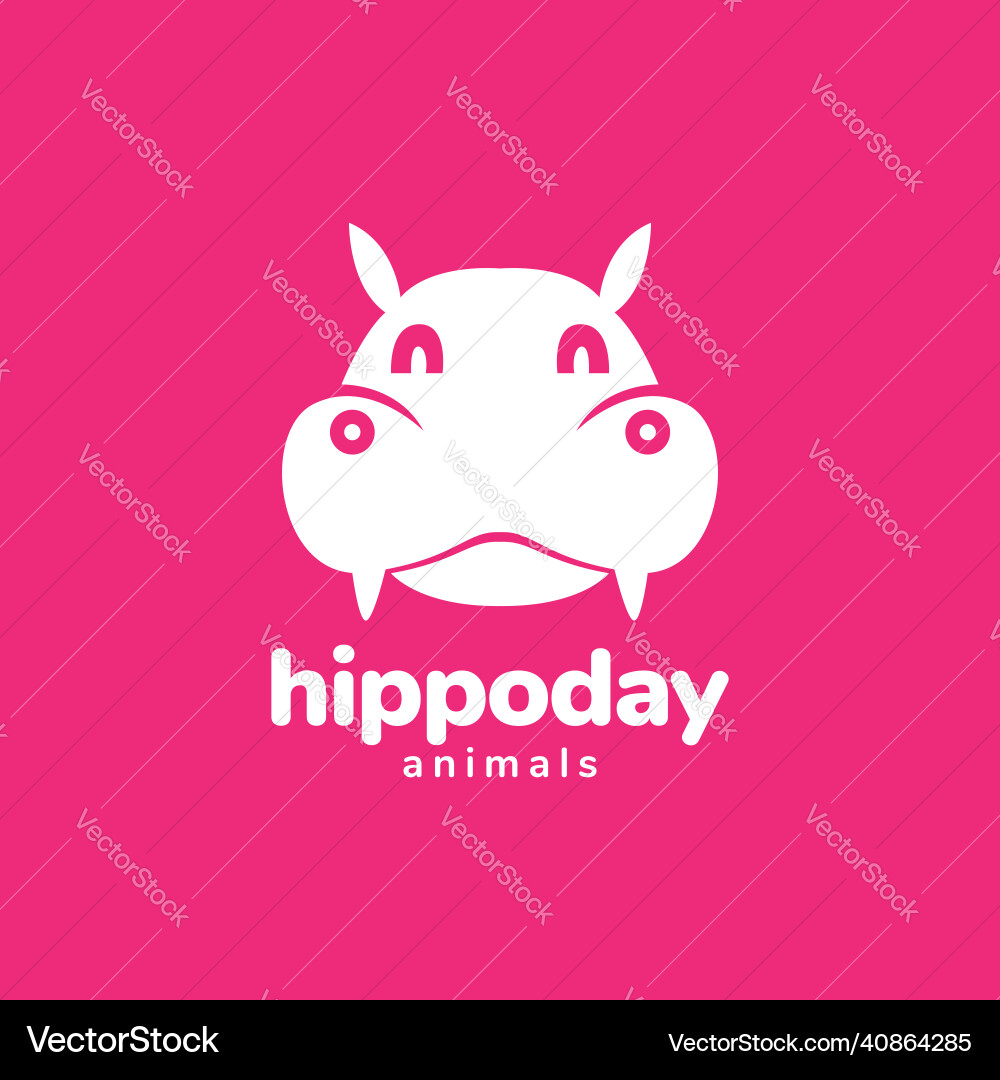 Cute head hippo flat logo design graphic symbol Vector Image