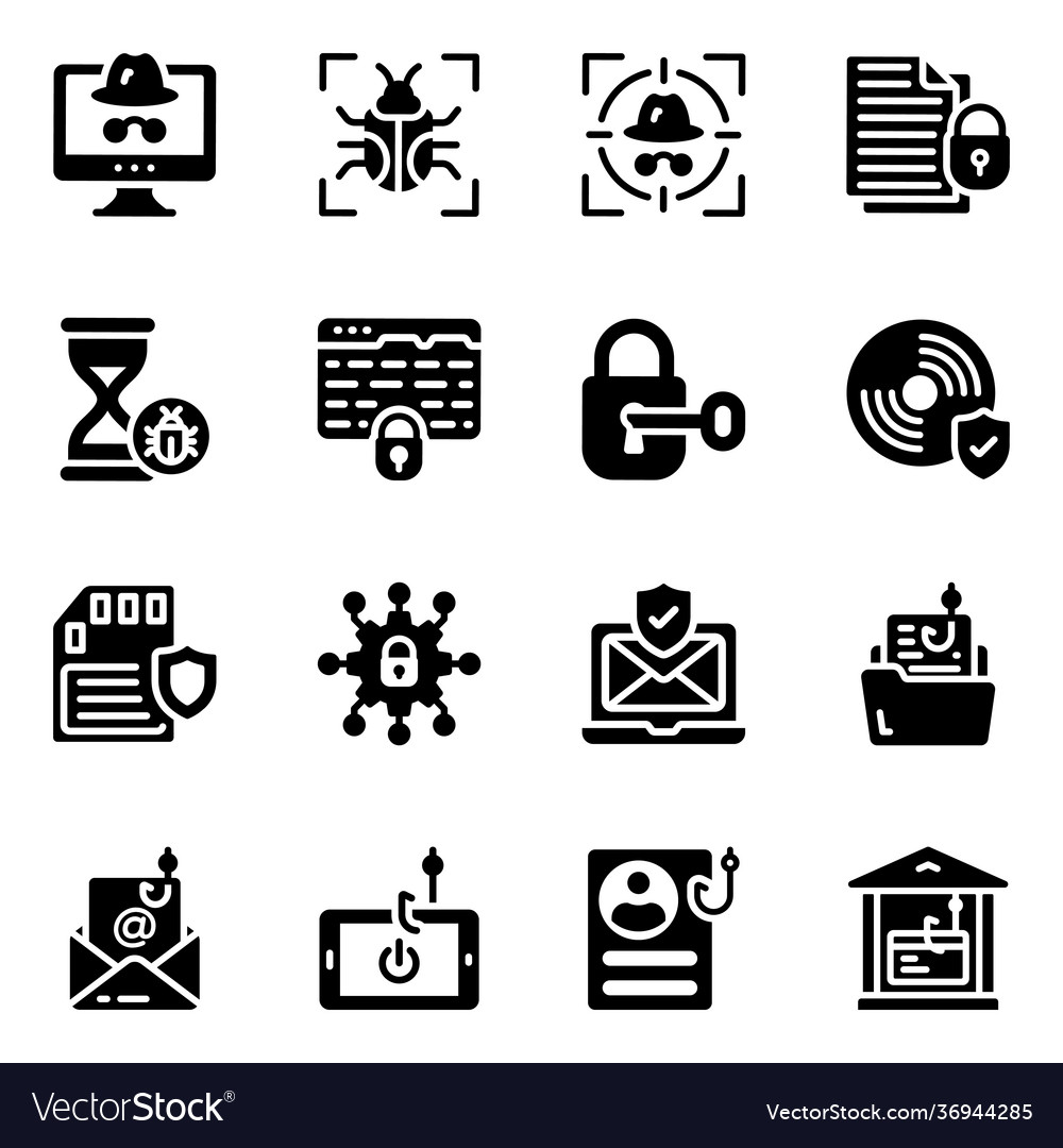 Pack cyber hacking solid icons Royalty Free Vector Image