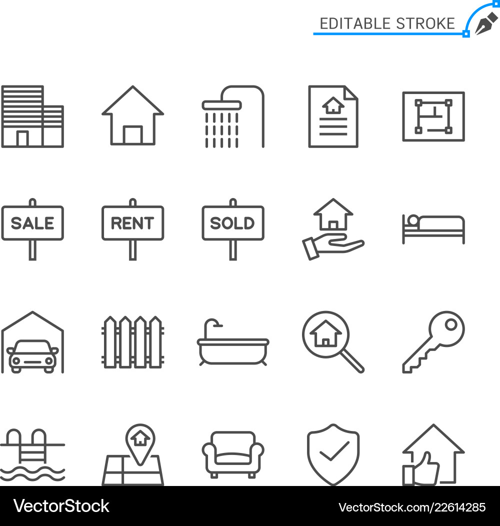 Real estate line icons editable stroke Royalty Free Vector