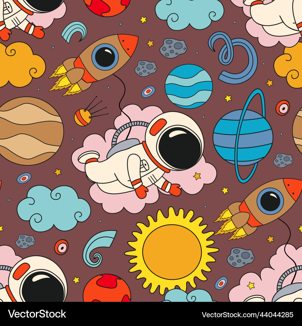 Seamless pattern with cute astronaut flying in sp Vector Image