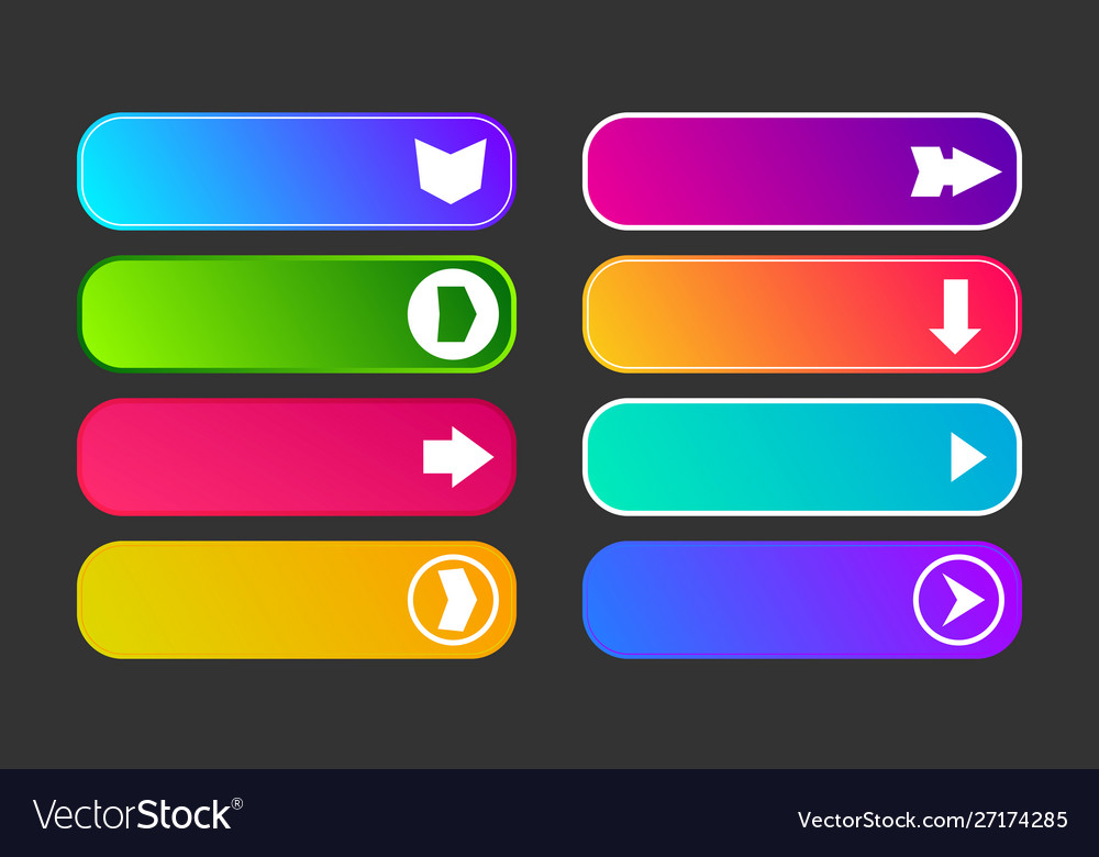 Set eight modern gradient buttons with arrows Vector Image