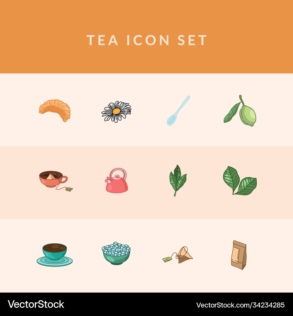 Tea line and fill style 12 icon set design Vector Image