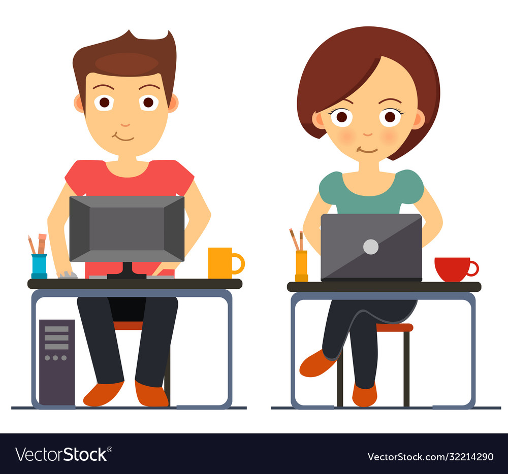 Business man and woman working at computer Vector Image